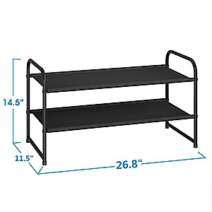 Simple Trending 2-Tier Stackable Shoe Rack, Fabric Shoe Shelf Storage Organizer, Black
