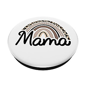 Cute Beige Mama Rainbow Leopard Print Cheetah Mom White PopSockets Swappable PopGrip