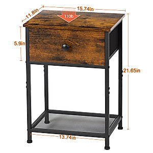 AMHANCIBLE Night Stand Set 2, Nightstand with Fabric Drawer, Industrial End Tables Living Room with Storage Shelf, Slim Bedside Table for Bedroom, Small Spaces, Rusic Brown, HET03SDBR