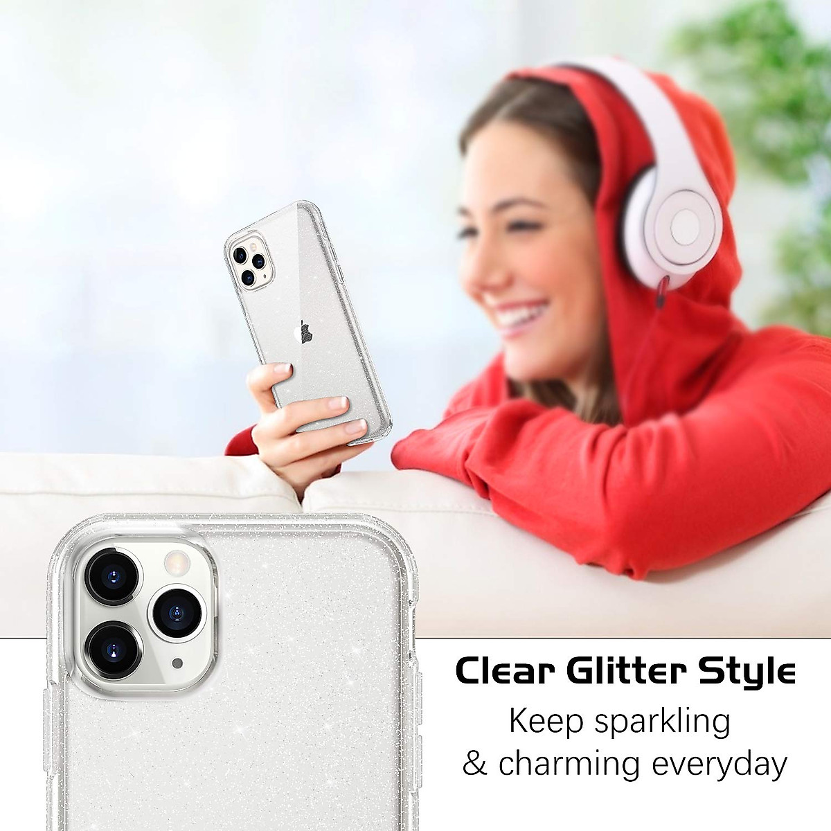 DOMAVER iPhone 11 Pro Max Case Clear Glitter Sparkle Soft Gel Anti-Slip Durable Smooth Shockproof Protective Phone Cover for iPhone 11 Pro Max 6.5 Inch