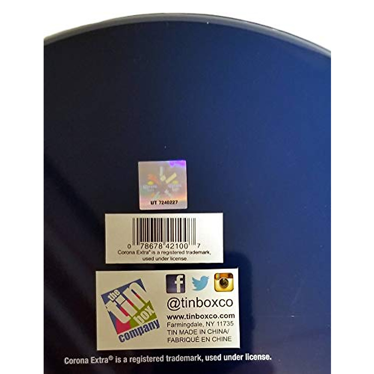 The Tin Box Company Corona Large Round Beverage Tray, Blue and White