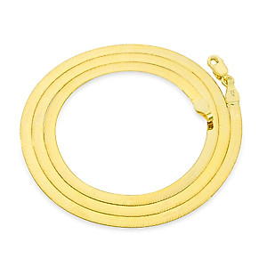 Nuragold 10k Yellow Gold 4mm Solid Herringbone Silky Flat High Polish Chain Necklace, Womens Lobster Clasp 16" 18" 20" 22" 24"
