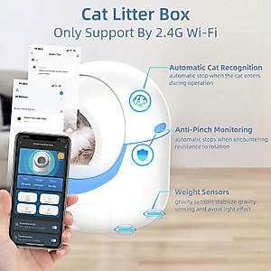 Self-Cleaning Cat Litter Box, Automatic Cat Litter Box for Multiple Cats with APP Control/Odor Removal/Safety Protection, Large Capacity Litter Cat Box with Mat & Liner & Brush & Pet Ball Toy