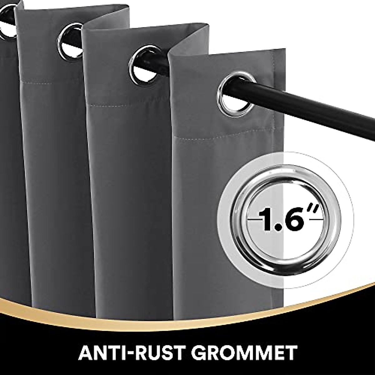 100% Blackout Curtains with Black Liner Backing Thermal Insulated Curtains for Living Room Noise Reducing Drapes for Patio Sliding Glass Door Durable Grommet Curtains 2 Panels (52x84 inch, Grey)