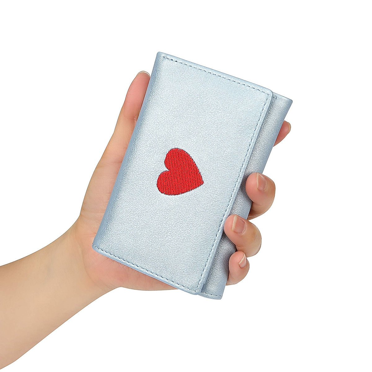 Women Short Small trifold Wallet Leather Changes ID Coin Cards Wallet, Sky Blue