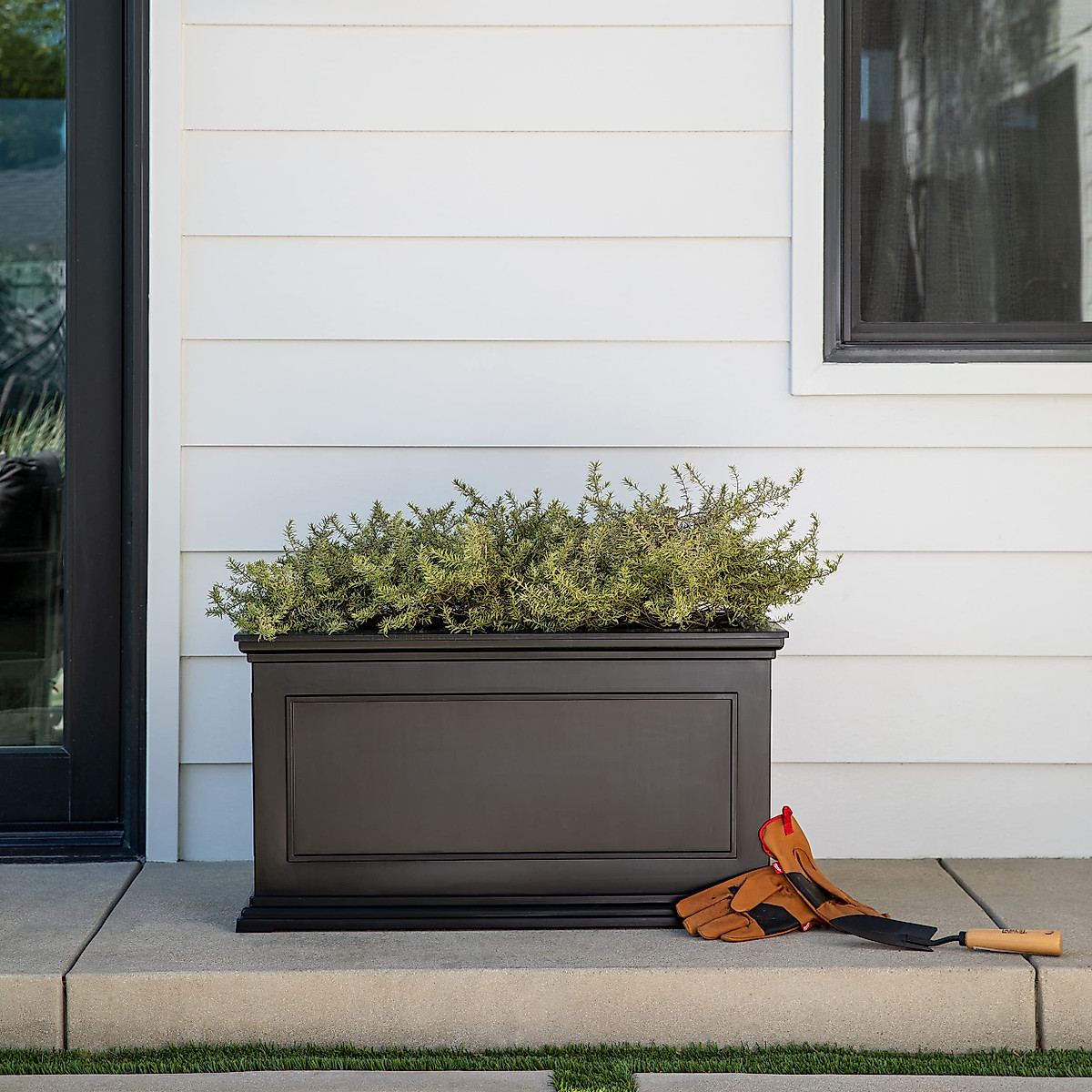 Veradek Brixton Series Large Plastic Planter - Black, Outdoor Patio/Balcony, All-Weather Resistant, Dimensions: 17.5"H x 16"W x 32"L, Classic Estate Design for Flowers, Trees, Shrubs