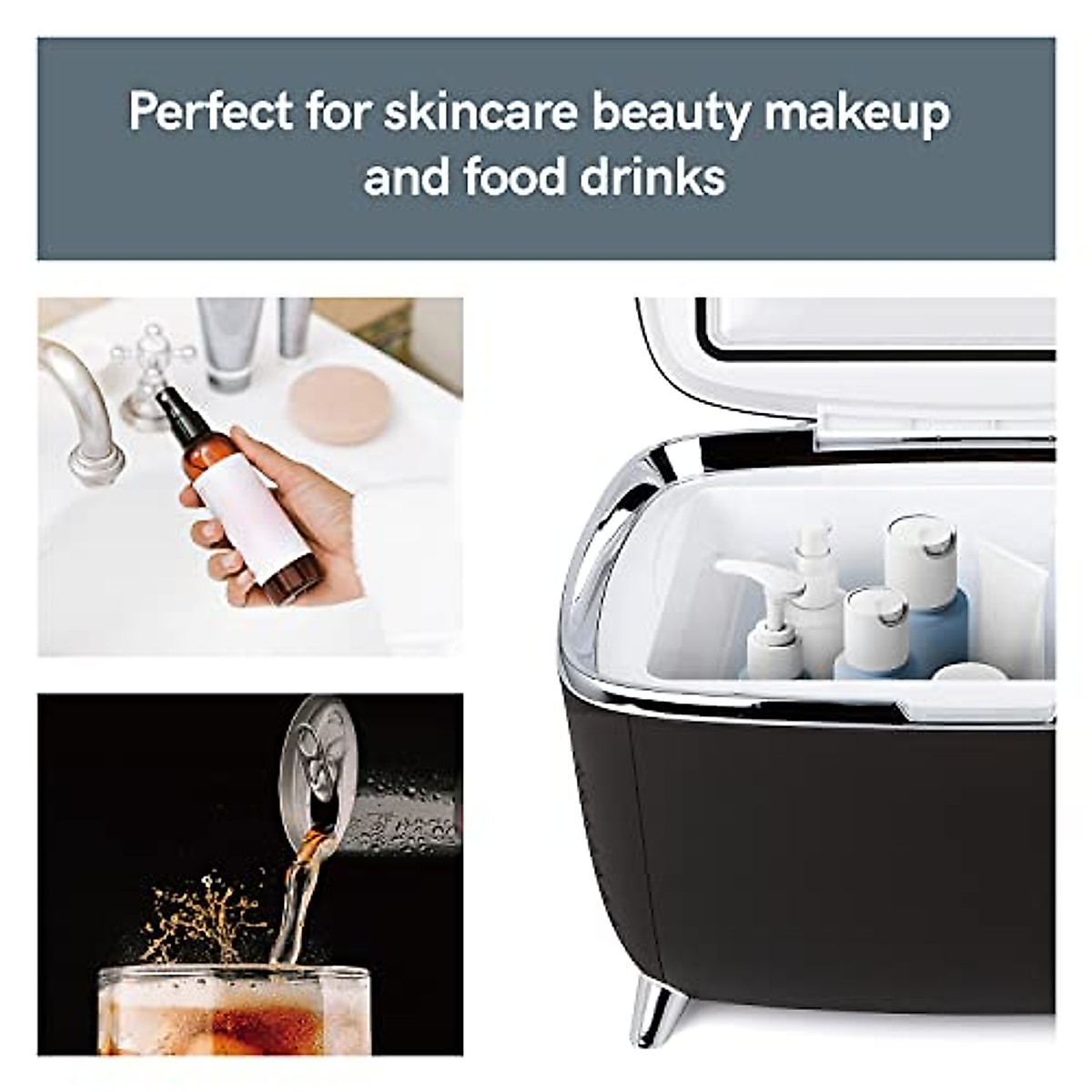 Living Enrichment Mini Fridge 6 Liters, Skincare Fridge, Low Noise and Lightweight Cosmetic Fridge, Small Refrigerator for Beauty Products Cosmetics Beverage Bedroom Home Office Black