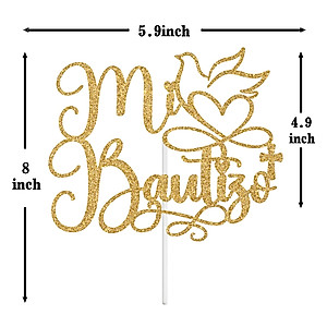 Mi Bautizo Cake Topper, Spanish First Holy Communion, My Baptism Day, Bridal Shower/Wedding/Baptism/Christening Baby Shower Party Decorations, Gold Glitter