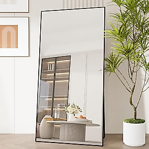 LFT HUIMEI2Y Full Length Mirror 71"x32", Standing Hanging or Leaning Against Floor Tempered Mirrors, Wall-Mounted Full Body Dressing Mirror with Aluminum Alloy Frame for Living Room, Bedroom, Black
