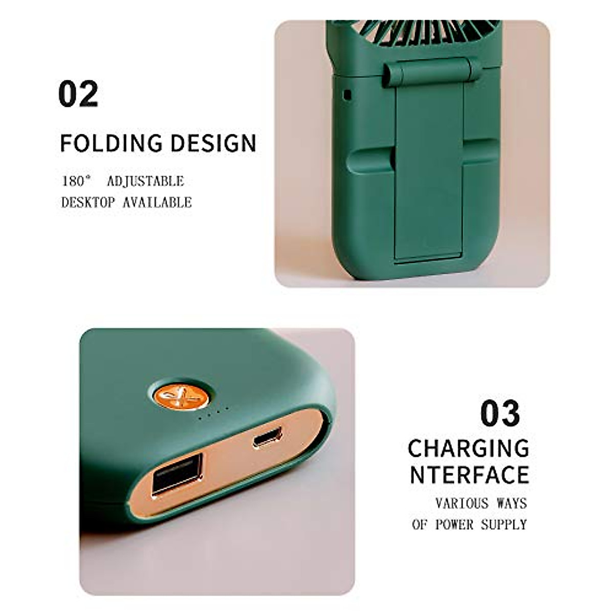 New 2021 Upgrade Handheld Fan Small Personal Fan with 3 Speeds Neck Rechargeable Portable Fan Powerful Mini USB Outdoor Fan Quiet Small Desk Fan Free Angle Good for Travel Home Office School - Green