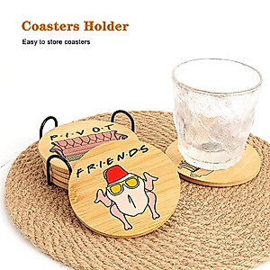 Puluole Friends Coasters for Drinks,Friends TV Show Merchandise,Funny Coasters Set with Coaster Holder,Bamboo Coasters for Coffee Table,Friends TV Show Decor,Friends TV Show Gifts(6 PCS)