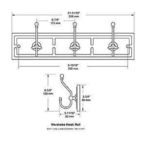 Liberty 22 inch Stylish Wall Mounted White and Satin Nickel Wardrobe Hook Rail/Coat Rack with 3 Pretty Dual Hanger Hooks for Coats, Hats, Scarves, Key • Extra Wide Hanging Space
