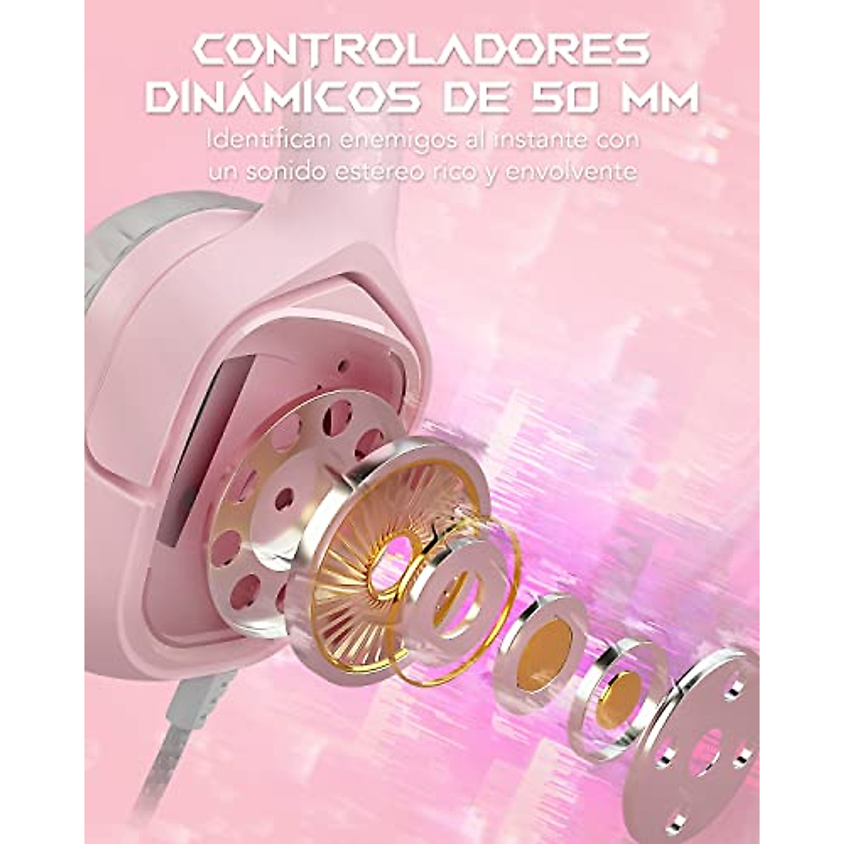 Black Shark Gaming Headset for PC, PS4, PS5, Xbox, Switch, All-in-1 Gaming Headphones with Ultra-Clear Bendable Mic, 50mm Dynamic Drivers, Noise Isolation Ear Cushions, in-line Controls - Pink