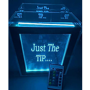 Custom Tip Box Raffle Fund Raiser Donation Wedding Storage Tips Jar Personalized Free Engraved LED Lights Up 16 Color Changing Free Standing 7"W x 8.5"H Acrylic Large Container