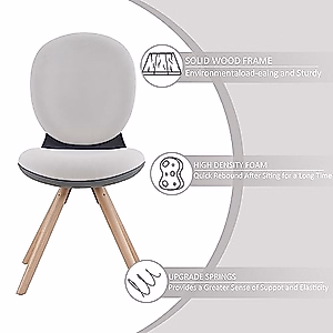 LOVSPATIO Modern Dining Chairs Set of 2, Velvet Shell Upholstered Vanity Chairs with Round seat & Wood Legs for Dining Room, Kitchen, Living Room (White)