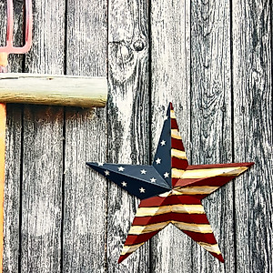 Grace Home Metal Patriotic OLD Glory American Flag 3D Barn Stars Decor Memorial Day 4th of July Indoor Outdoor Americana Wall Decorations 12 Inches­