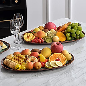 gufaith Melamine Serving Platter 2pcs,Serving Food Platter for Entertaining,Dinnerware Sets,Serving Tray,Melamine Plates,Party, Meat, Dessert, Unbreakable, Dishwasher Safe, BPA Free (Oval Platter)