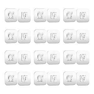 J.S JASONG Double Sided Wall Adhesive Hooks for Hanging,Waterproof and Transparent,Heavy-Duty Wally Rock Wall Hooks Without Punching and Nails, Suitable for Kitchen and Bathroom,12 Pairs (24psc)
