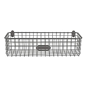 Spectrum Diversified Vintage Basket, Rustic Farmhouse Kitchen Cabinet & Pantry, Wall-Mounted Storage & Organization, 6x18.5x5.2 Inch (Pack of 1), Industrial Gray