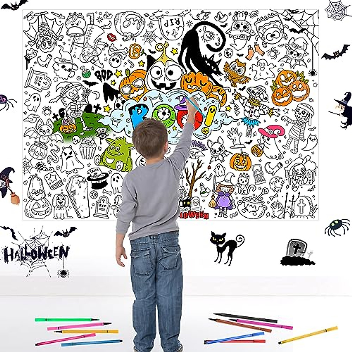 Giant Halloween Coloring Poster for Kids' Parties