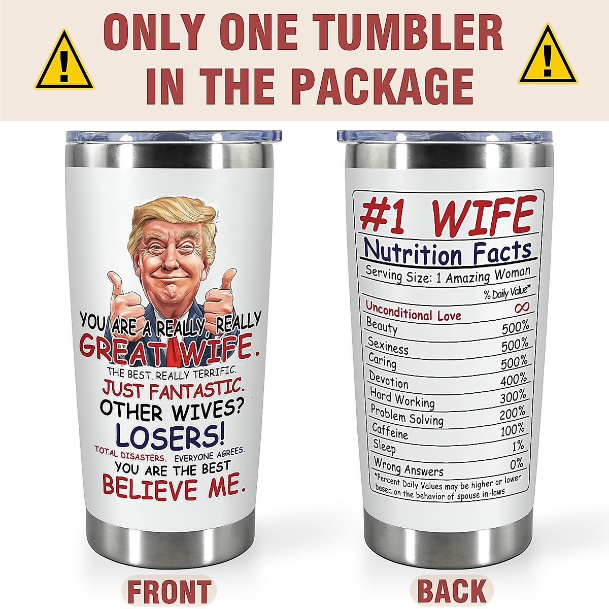 Paoren Funny Birthday Gifts, Great Wife Coffee Mug, 20oz Best Wife Gift Ever Tumbler with Lid and Straw for Wedding Anniversary, White