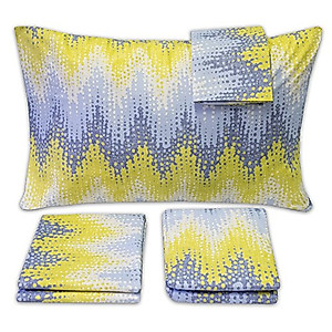 1500 Supreme Collection Extra Soft Malibu Bright Yellow Blending with Gray Chevron Pattern Sheet Set, Full - Luxury Bed Sheets Set with Deep Pocket Wrinkle Free Bedding, Full Size