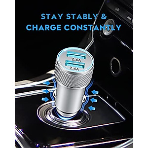 TIKALONG Car Charger Compatible with iPhone 13/12/11/XR/XS/X/Pro Max 8/7/6/6S Plus 5S/5C/SE2, iPad Air Mini Pro (2.4A Dual Port USB Car Charger Adapter with 2X 3ft Charging Cable Cord) (3in1 Pack)