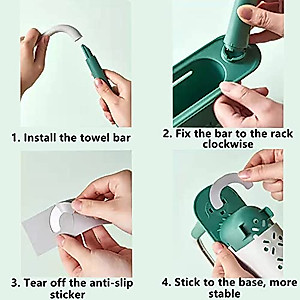 Upgraded Telescopic Sink Storage Rack, Adjustable Length 2-in-1 Sink Organizer Tray Sponge Soap Holder with Dishcloth Hanger, Expandable Storage Drain Basket for Home Kitchen (Blue)