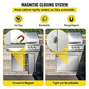 VEVOR Double BBQ Access Door, 30''Wx21''H Outdoor Kitchen Doors, Double Wall Construction Outdoor Cabinets with Hooks, Brushed Stainless Steel BBQ Door Easy to Install for BBQ Island Grill Station