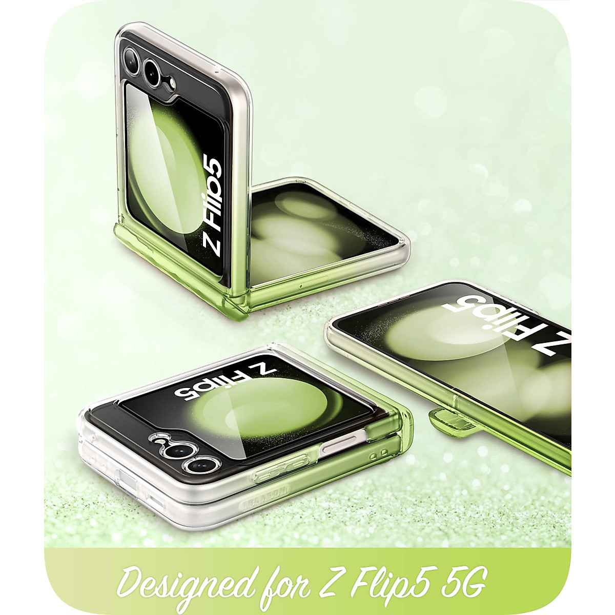 i-Blason Cosmo for Samsung Galaxy Z Flip 5 Case [Hinge Protection] [Built-in Front Screen Protector] [Support Wireless Charging] Slim Stylish Protective Phone Case for Galaxy Z Flip 5 (Green)