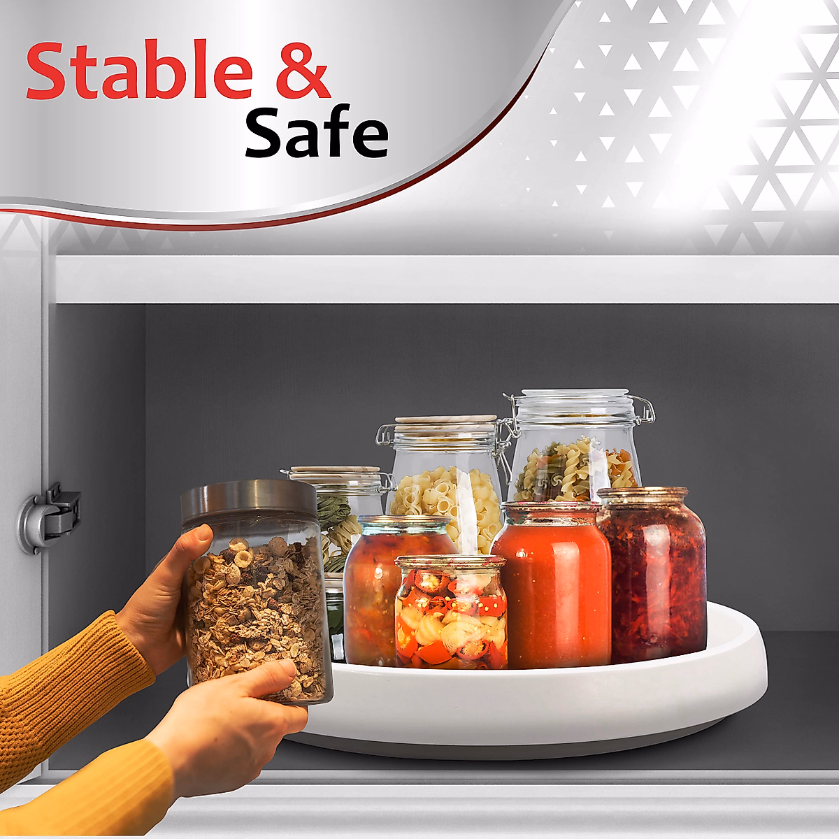 Lazy Susan Turntable, Non Skid Large Lazy Susan Turntable for Cabinet and Refrigerator, Plastic Rotating Turn Table, 12 Inch - by RamPro