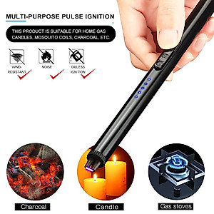 AAA Lighter Electric Lighter Candle Lighter USB Lighter with Upgraded LED Battery Display Safety Switch for Kitchen Candle Cooking BBQs Fireworks Rechargeable Flameless Plasma Windproof Pocket Size