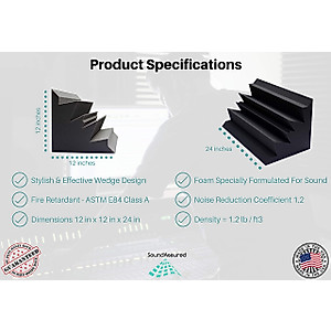 Color Acoustic Foam Bass Traps, Bulk 24” x 12” x 12” XL Soundproofing Studio Foam Bass Trap Bundle (4 Pack, Charcoal)