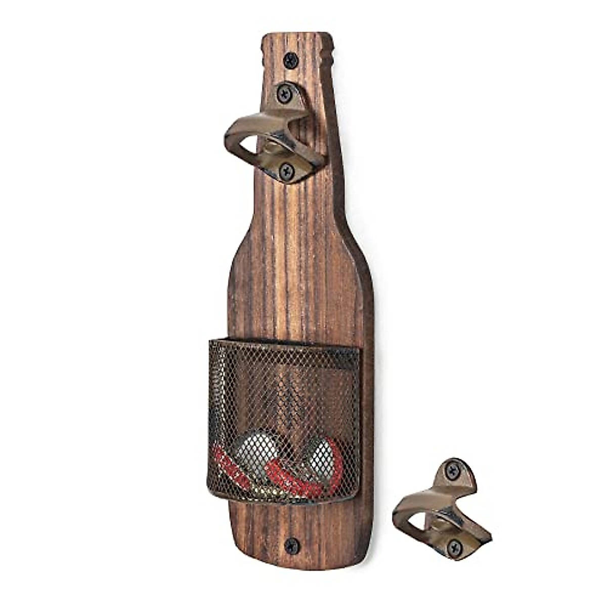 SODUKU Vintage Wooden Wall Mounted Bottle Opener with Cap Catcher for Beer Lovers