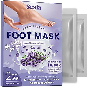Scala Foot Peel Mask Treatment (2 Pack) Dead Skin Remover For Feet, Dry Cracked Feet, Exfoliator Gel Fixes Cracked Heels, Peeling Reveals Baby Soft Smooth Skin, Lavender - Birthday Gifts for Women