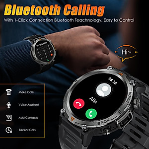 EIGIIS Military Smart Watch for Men Tactical Rugged with Bluetooth Call Flashlight 1.45'' Big Screen Fitness Tracker Heart Rate Sleep Monitor Waterproof Sports Smartwatch iPhone Android Black