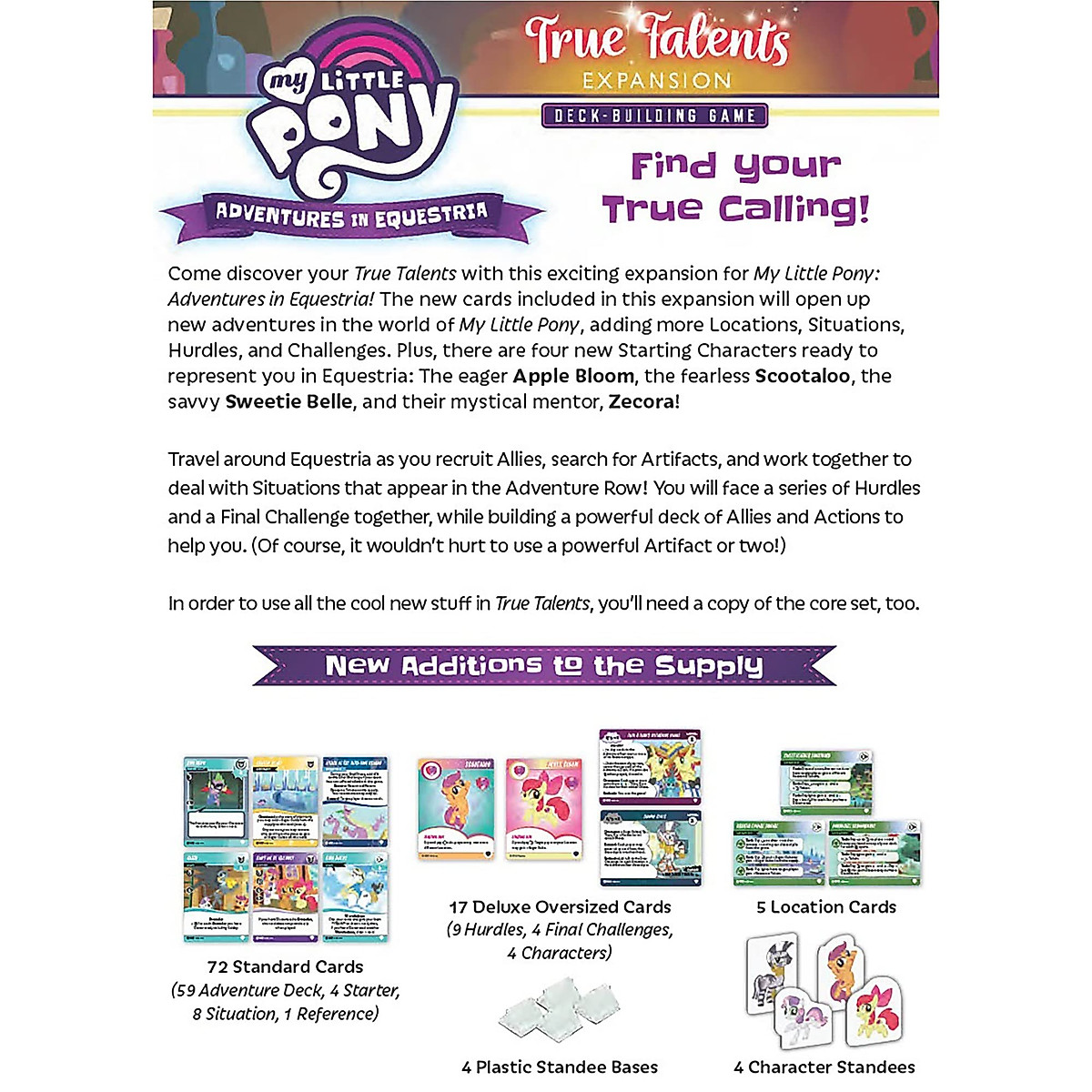 My Little Pony: Adventures in Equestria Deck-Building Game True Talents Expansion - New Characters / Cards/ Challenges & More, Renegade Game Studios, Ages 14+, 1-4 Players, 45-90 Min