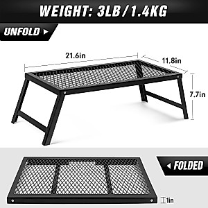 Folding Campfire Grill Heavy Duty Steel Grate with Legs Portable Over Fire Camp Grill for Outdoor Cooking Grill Traveling Picnic, Black （21.6" x 11.8"）
