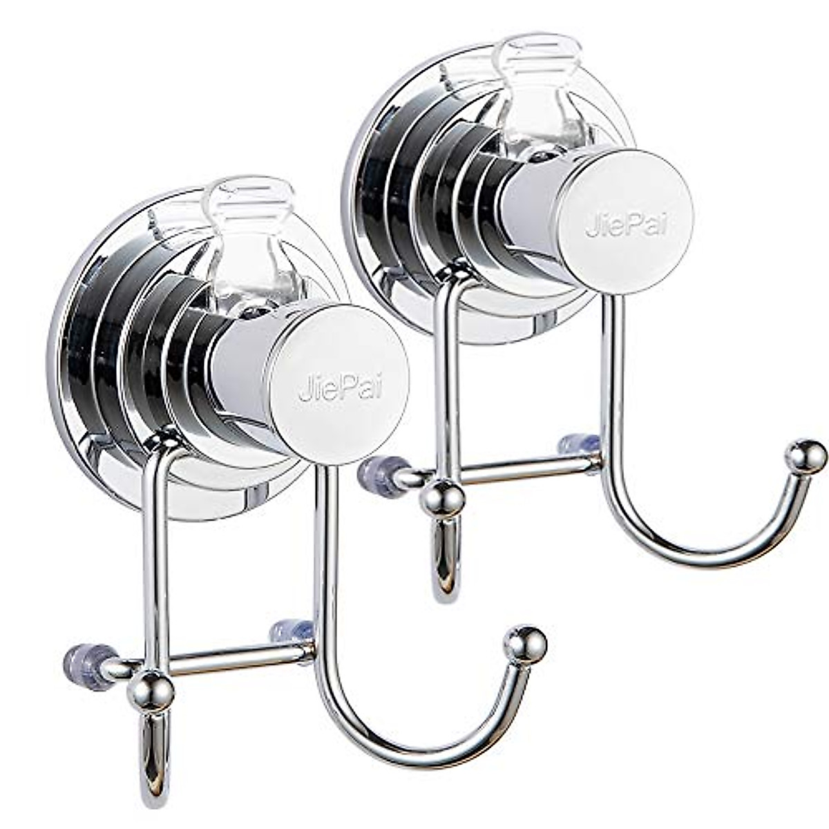 JiePai Suction Cup Towel Hooks,Shower Towel Holder for Bathroom,Suction Shower Towel Rack Organizer for Towel, Bathrobe,Loofah,Coat,Bags,Chrome (2 Pack)