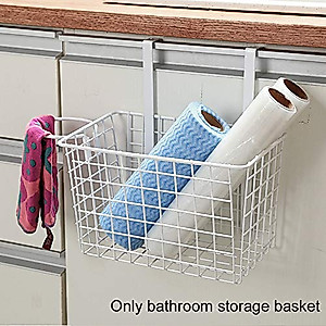Bathroom Hair Dryer Holder, Kitchen Wall Mount Towel Rack Storage Basket Over The Cabinet Door Organizer Holder, Hanging Care Sundries Organization(White)