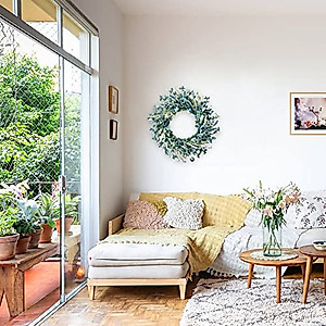 Bibelot 20 Inch Spring Wreath Blue with Green Leaves Daisy Artificial Grains White Flower for Front Door Wreath,Farmhouse Decor Indoor&Outdoor Wedding Wall Home