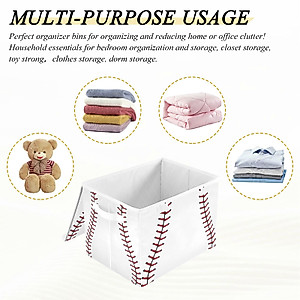 WELLDAY Baseball Grain Storage Baskets Foldable Cube Storage Bin with Lids and Handle, 16.5x12.6x11.8 In Storage Boxes for Toys, Shelves, Closet, Bedroom, Nursery