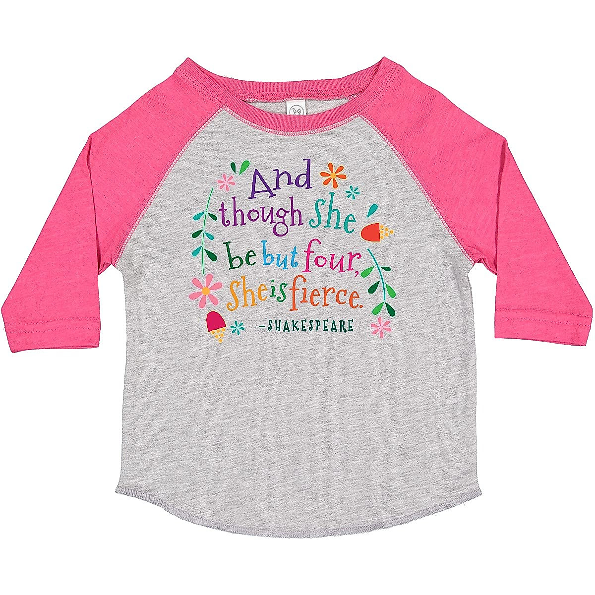inktastic 4th Birthday She is Fierce 4 Year Old Girl Toddler T-Shirt 2T Heather and Hot Pink 33446