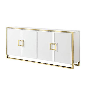 Inspired Home Sideboard - White | Design: Daryl | 4 Doors | Polished Gold Handle and Leg Tip