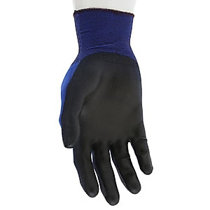 MCR Safety Gloves N9696M Ninja Lite Work Gloves 18 Gauge Blue Nylon Shell Polyurethane (PU) Coated Palm and Fingertips, Medium ,Black/Blue