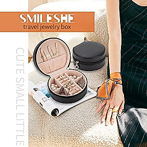Smileshe Travel Jewelry Box, Mini Portable Organizer Travel Case with Zipper, PU Leather Small Storage Boxes for Rings, Earrings, Necklaces, Bracelets