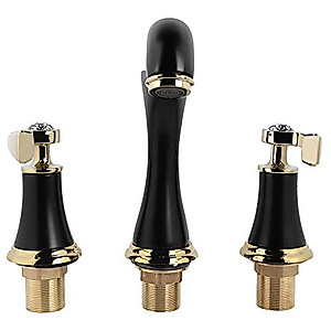 Bathroom Sink Faucet, G1/2 2 Handle 3 Holes Deck Mounted Brass Faucet, Crystal Handle Mixer Tap(Notice The Crystal ON Handle), Matte Black, 1 1/4-1 1/2Inch Sink Hole Size