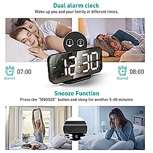EDUP LOVE Digital Alarm Clocks, LED Mirror Electronic Clock, Snooze Mode, 12/24H, Adjust Brightness, Modern Desk & Wall Clocks for Bedroom Living Room Office - Black