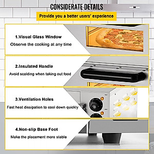 Electric Pizza Oven with Stone and Shelf - 14-inch Single Deck, 110V 1300W - Multipurpose Indoor Pizza Maker for Restaurant and Home Baked Pretzels - Stainless Steel