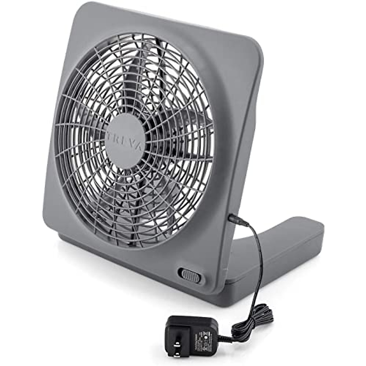 Treva 10-Inch Portable Desktop Air Circulation Battery Fan, 2 Speed, Compact Folding & Tilt Design, with AC Adapter (Graphite)
